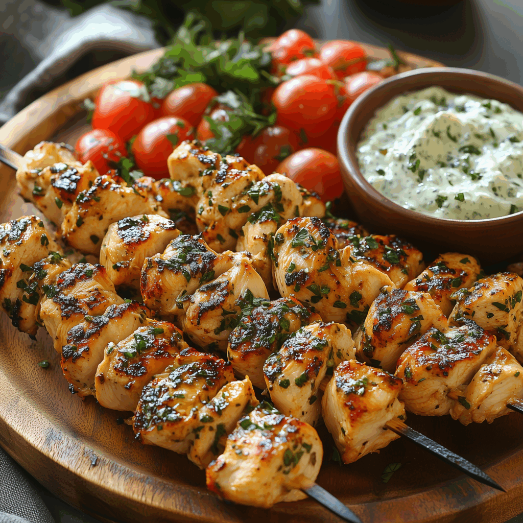 Greek Chicken Souvlaki Skewers With Tzatziki Recipe