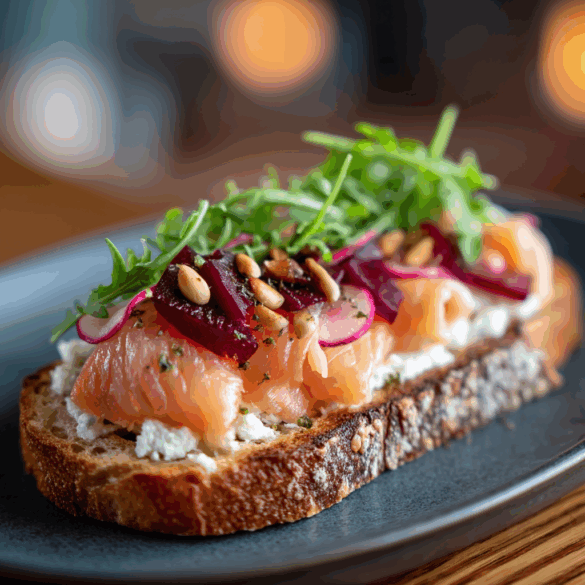 Smoked Salmon Tartine With Pickled Beetroot & Cream Cheese Recipe