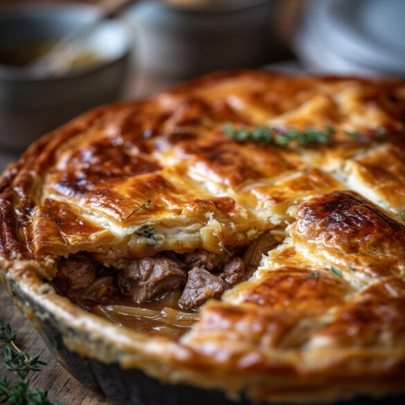 Steak And Stilton Pie With Caramelised Onion Pastry
