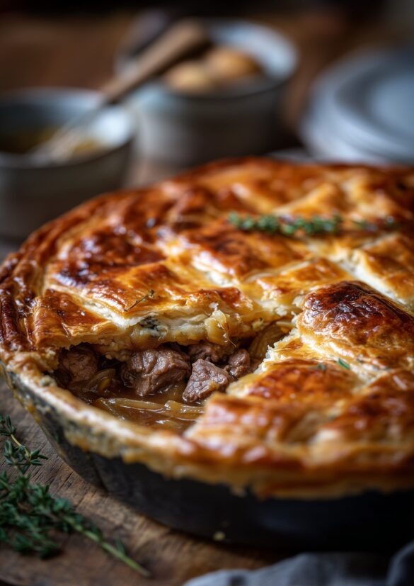 Steak And Stilton Pie With Caramelised Onion Pastry