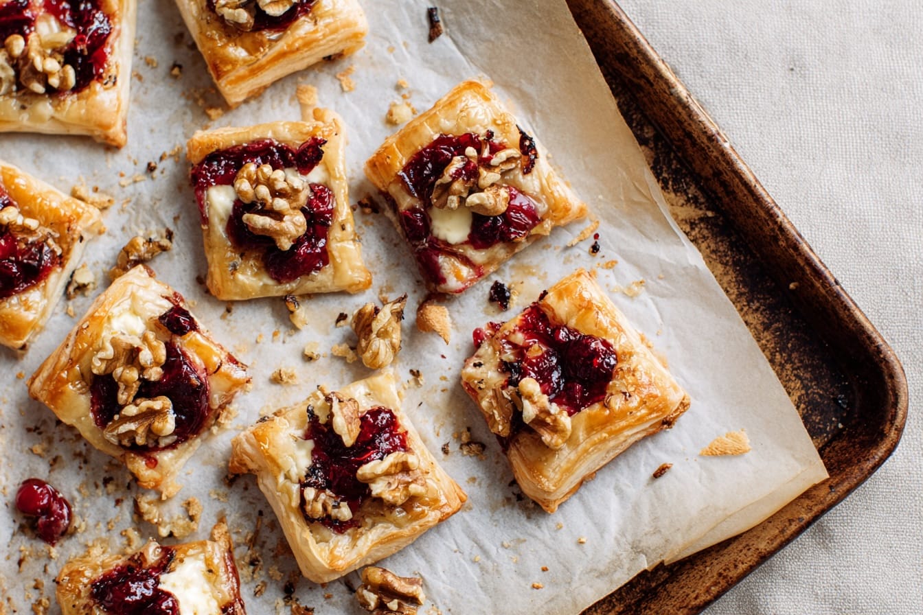 Puff Pastry Squares With Brie, Cranberry And Walnuts Recipe