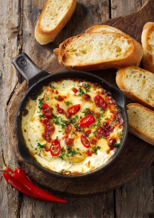 Warm Provolone Español With Garlic Toast And Chilli Oil